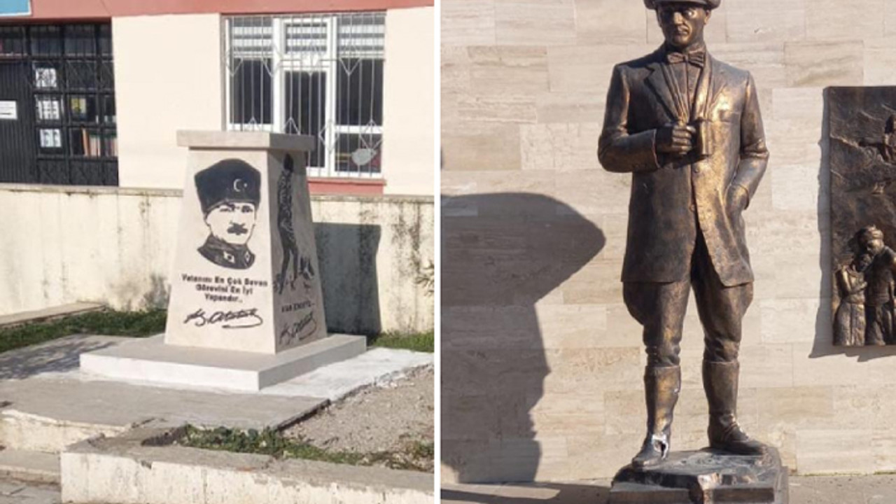 Atatürk büstü ve heykeline saldırdılar - KRT TV Atatürk büstü ve heykeline saldırdılar - KRT TV
